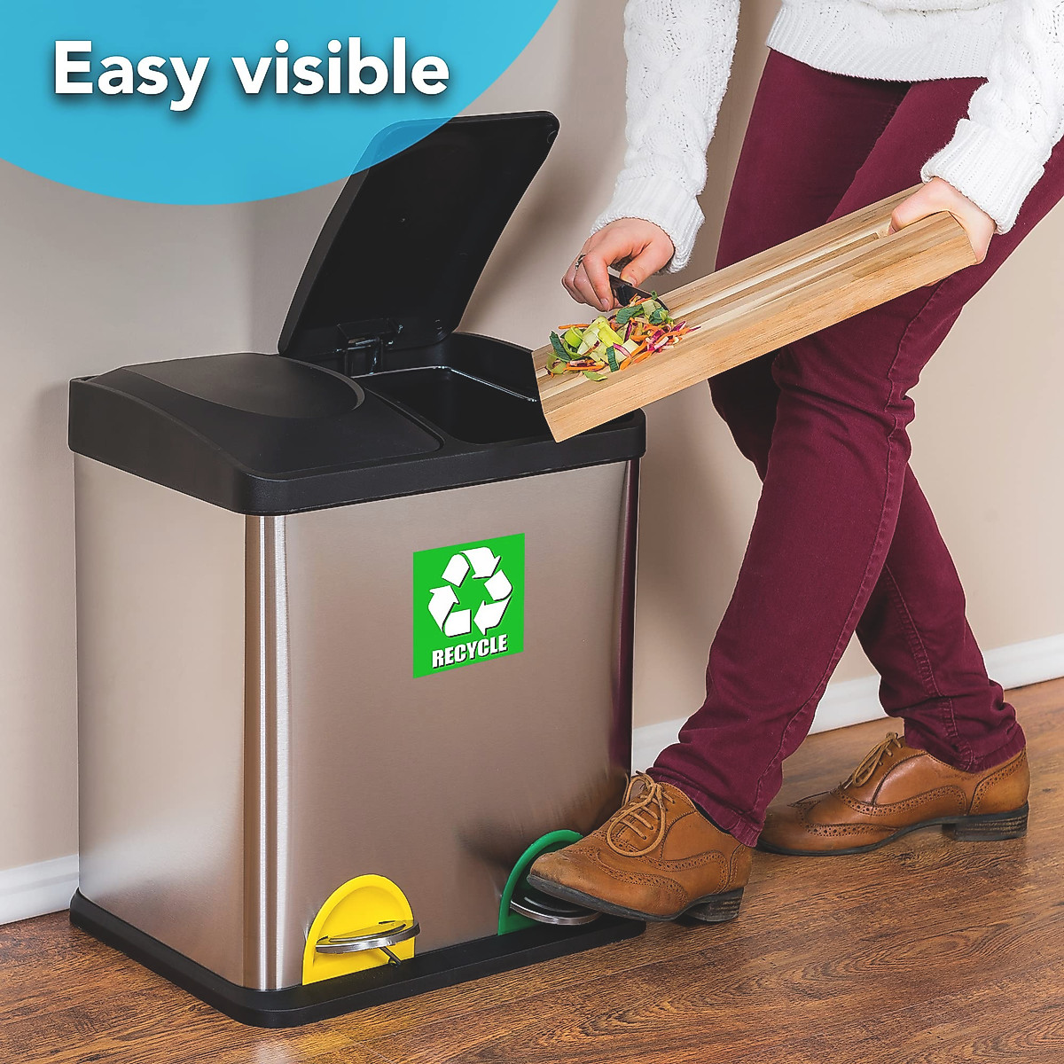 2 PC Recycling Stickers for Trash Can - 4 x 4 Vinyl Stickers - Waste Management Sticker - Trash Recycle Stickers - Green Recycling Bin Labels