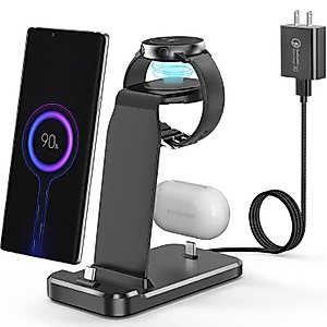 Charging Station for Samsung Multiple Devices,3 In 1 Fast Charging Stand Wireless Charger for Samsung Galaxy Watch 5/5 Pro/4/3/Active,Galaxy S23/S22/S21/S20/Note20/Note10/Z Flip 4/Z Fold 4,Galaxy Buds