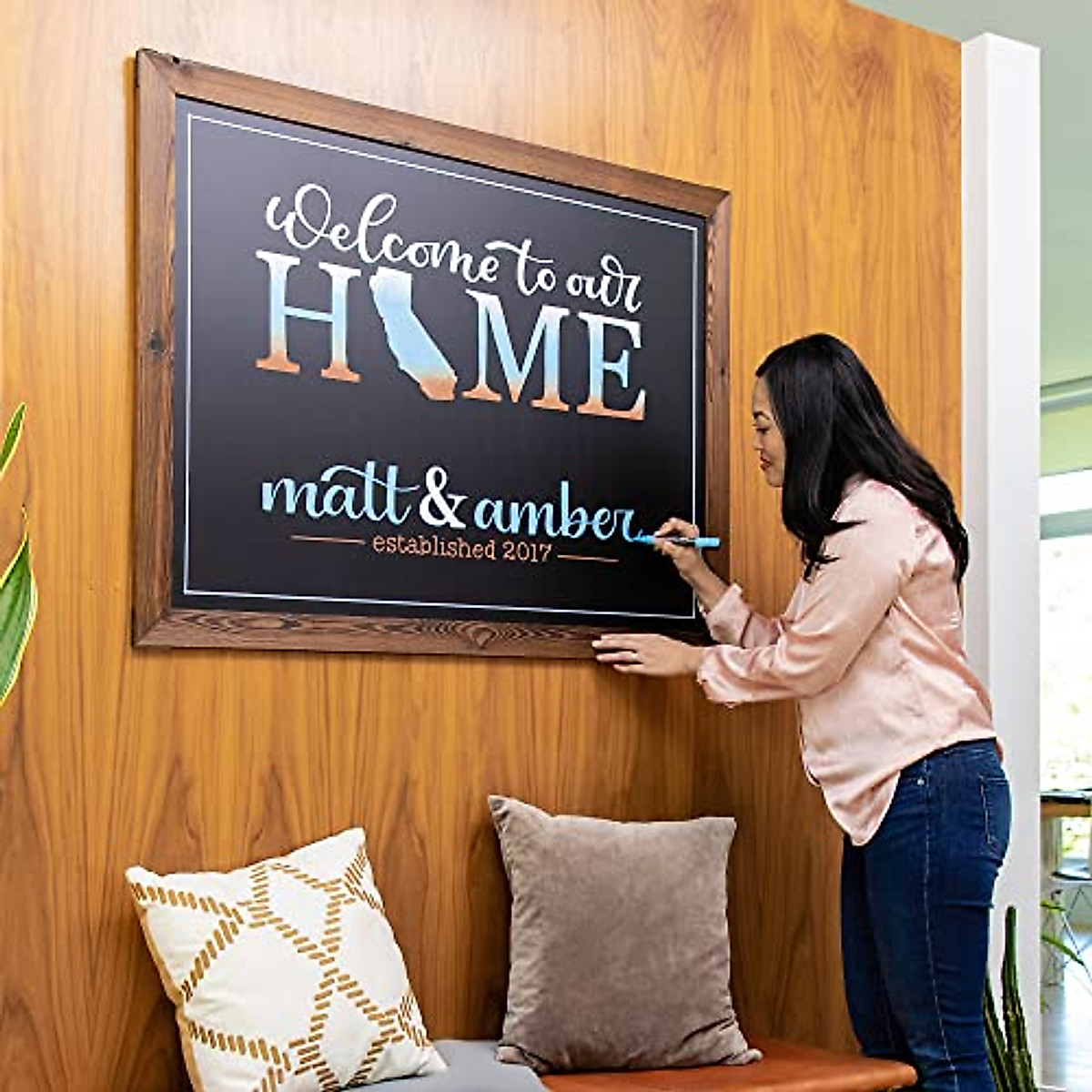 Loddie Doddie Magnetic Chalkboard - Easy-to-Erase Large Chalkboard for Wall Decor and Kitchen - Hanging Black Chalkboards (46x34.5, Rustic Frame)