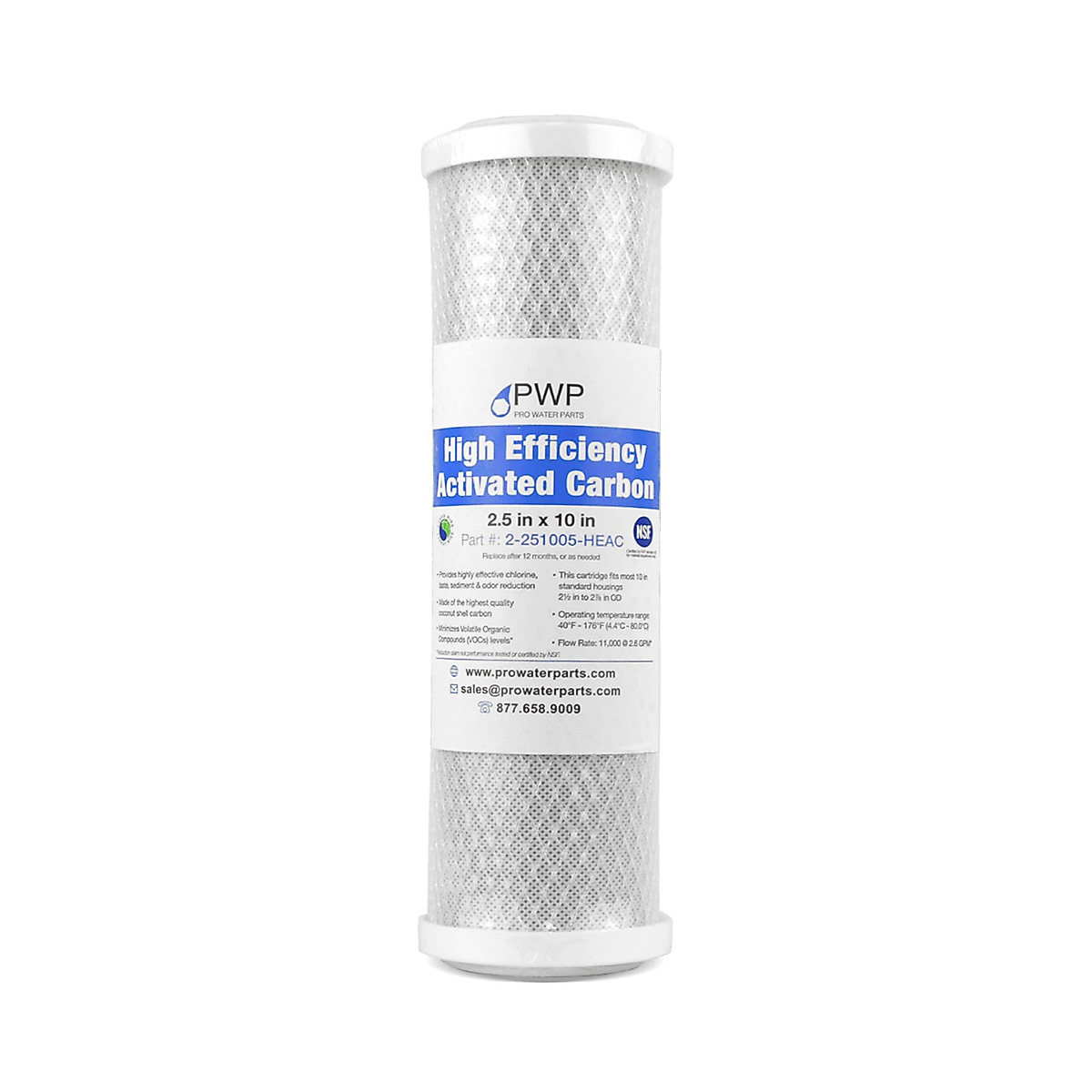 High Efficiency Activated Carbon Water Filter Cartridge 5 Micron Fits Standard 2.5 x10" Housings