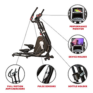 Sunny Health & Fitness Magnetic Elliptical Trainer Machine w/Device Holder, LCD Monitor, 265 LB Max Weight and Pulse Monitoring - Circuit Zone, Black (SF-E3862)