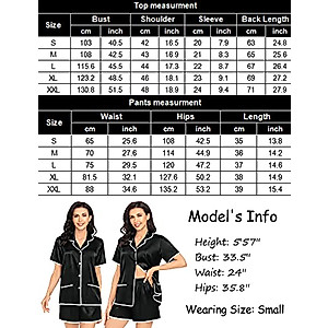 SWOMOG Silk Pajamas for Women Satin Sleepwear Short Sleeve Sleep Shirt with Shorts Soft Loungewear Pjs Set Black