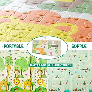 Foldable Baby Play Mat, 78"x71"x0.6", Portable Baby Floor Mat, Extra Thick Anti-Slip XPE Crawling Mat, Reversible Baby Play Mat Foam