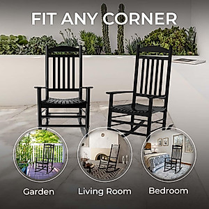 ARROWSTONE Rocking Chair, 100% Acacia Wood Patio Rocking Chairs, High Back, Porch Rocking Chair with 225lbs Support for Outdoor, Garden, Backyard, Pool