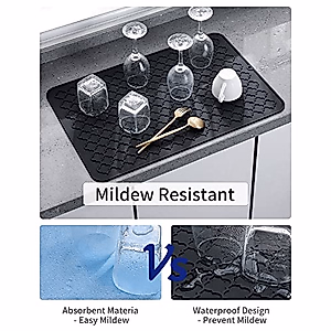 AMOAMI-Dish Drying Mats for Kitchen Counter Heat Resistant Mat Kitchen Gadgets Kitchen Accessories (16" x 24", BLACK)