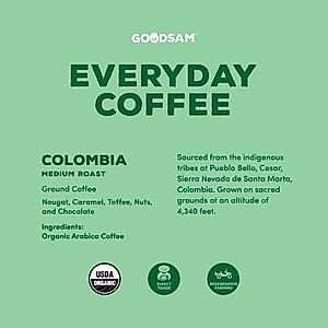 GoodSAM Organic Ground Coffee, Medium Roast 2 lb, Colombian Single Origin, Non GMO Arabica Beans, Vegan, Keto, Regenerative Farming, Direct Trade