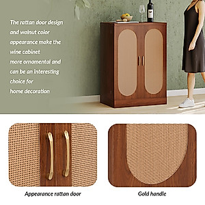 Merax Modern Bar Cabinet with Wine and Glass Rack, Industrial Freestanding Liquor Table & Large Storage Space, Fold Out Rattan Door, 41.9" Home Buffet Sideboard for Kitchen, Dining Room, Walnut