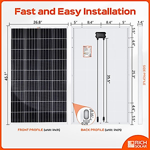 RICH SOLAR 150 Watt 12 Volt Monocrystalline Solar Panel High Efficiency Solar Module Charge Battery for RV Marine Boat Off Grid