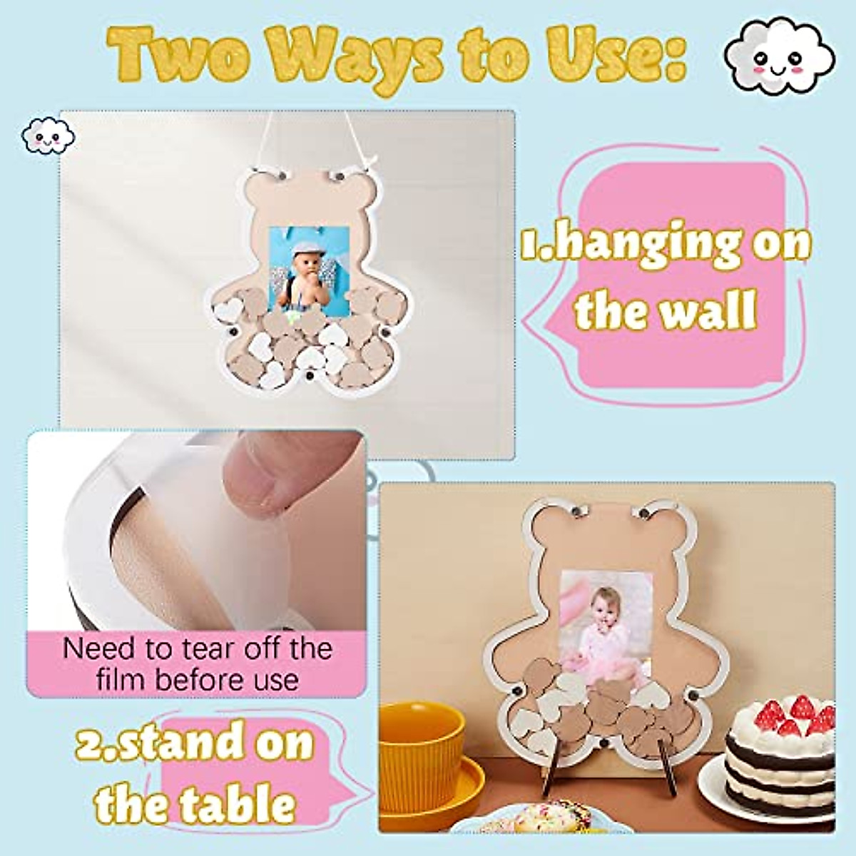 Yookeer Bear Baby Shower Guest Book Alternative Photo Frame Decorations We Can Bearly Wait Baby Shower Sign in Guest Book Girl 1st Birthday Rustic Party Bear Gender Reveal Shower (Brown,8.5x9.3 Inch)