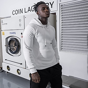 TOLOER Men's Hoodies Pullover Slim Fit Solid Color Sports Outwear Sweatshirts White XX-Large