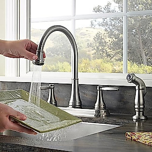 Pfister Glenfield Kitchen Faucet with Side Spray, 2-Handle, High Arc, Stainless Steel Finish, F0364GFS