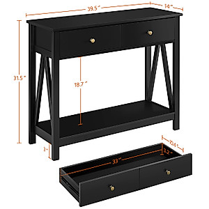 Yaheetech Console Table with Drawer, Wood Entryway Table with Storage Shelves, Sofa Table Narrow Long for Living Room Entryway Hallway, Easy Assembly, Black