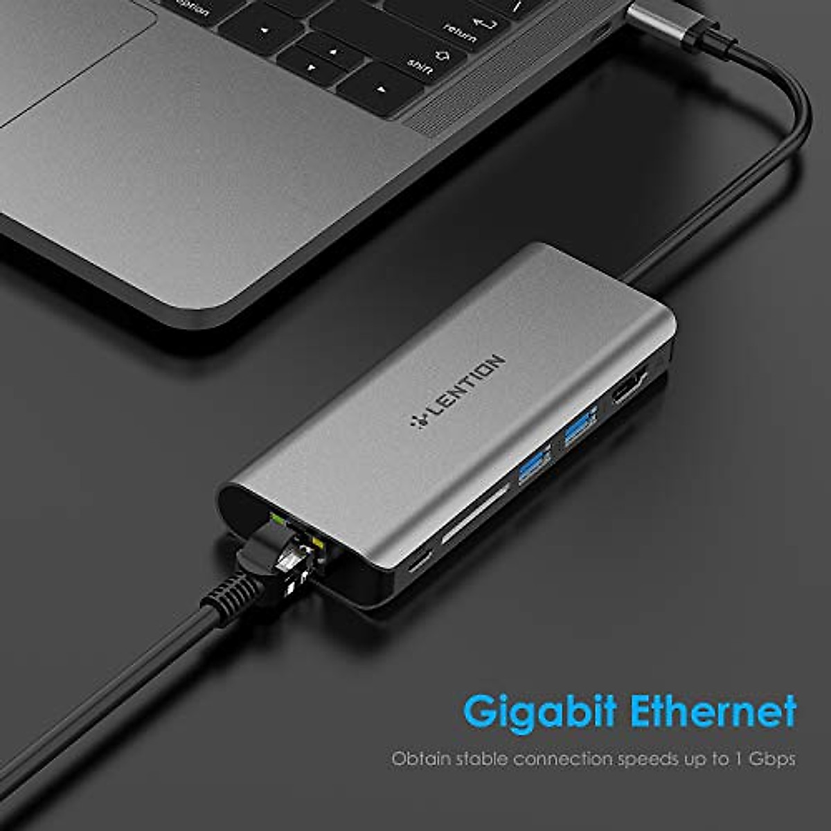 LENTION USB C Hub with 4K HDMI, SD Card Reader, 2 USB 3.0, Type C Charging & Ethernet Compatible 2023-2016 MacBook Pro, New Mac Air/Surface/Steam Deck, More, Stable Driver Adapter (CB-C68, Space Gray)