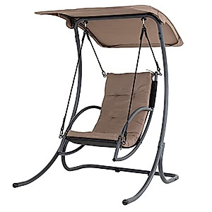 Patio Swing Outdoor Swing Chair Patio Swing with Canopy Patio Gliders Porch Swing with Stand Canopy & Cushion Hanging Lounge Chair for Backyard Outside Garden Balcony Brown