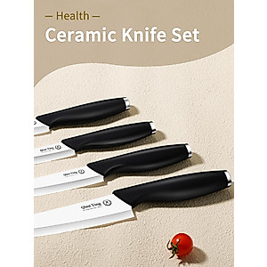 Ceramic Knife Set for Kitchen with Sheath: Sharp Blade Fruit Cutting Knives with Cover Clean Cut Edge Black Handle