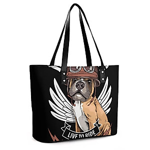 Womens Handbag Boxer Dog Leather Tote Bag Top Handle Satchel Bags For Lady