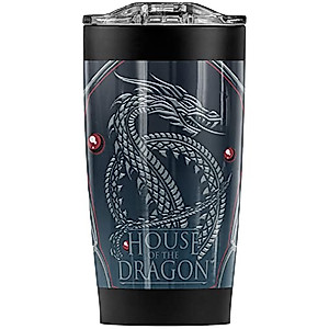 Logovision House of The Dragon OFFICIAL Silver Dragon Stainless Steel 20 oz Travel Tumbler, Vacuum Insulated & Double Wall with Leakproof Sliding Lid