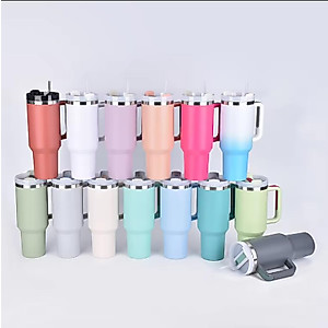 [SKY BLUE] 40 oz Stainless Steel Tumbler with Handle & Straw – Insulated Travel Mug for Hot & Cold Drinks, Leak-Proof, Sweat-Free, Fits Car Cup Holder – Durable, BPA-Free, Reusable