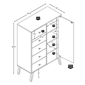 Prepac Milo Mid-Century 5 Drawer Combo Dresser, Chest of Drawers With Door, Bedroom Furniture, Clothes Storage with Shelves and Drawers, 16" D x 34.5" W x 49" H, Cherry, DDBR-1414-1