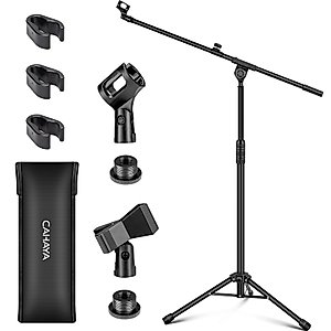 CAHAYA Dual-use Tripod Microphone Stand Boom Arm Floor Mic Stand Portable with Carrying Bag and 2 Mic Clips for Singing Performance Wedding Stage Meeting Live CY0311