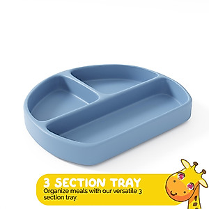 Muqee Peeko Carolina Blue Silicone Baby and Toddler Self-Eating Food Plates Set with Utensils (8 Piece Set)