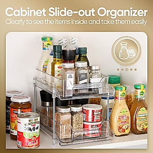 DAMEING Under Bathroom Sink Organizer, 2 Tier Clear Pull Out Storage Cabinet with Dividers, Multi-Purpose Organizer and Storage Bin for Home Medicine Snack Cosmetic