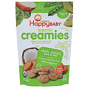 Happy Baby Organics Creamies Freeze-Dried Veggie & Fruit Snacks with Coconut Milk, Apple Spinach Pea & Kiwi, 1 Ounce (Pack of 1)