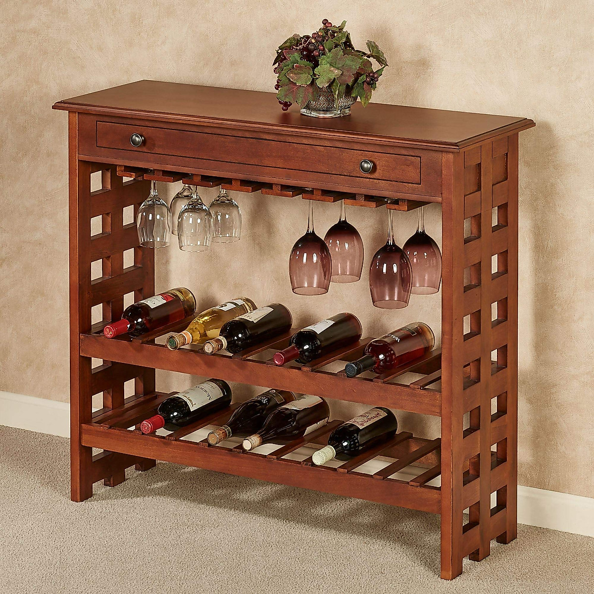 Touch of Class Colborn Wine Rack Table - Regal Walnut - Made of Wood - Traditional Style - 18 Bottle Holder Display - Rustic Racks for Living Room, Storage - Mission Style - Wine Bar