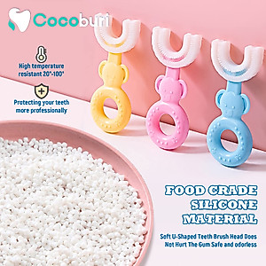 COCOBURI Kids U-Shaped Toothbrush Manual Training Tooth Brush Silicone Soft Head Toothbrush 360 ° Oral Cleaning Toothbrush(Pink)