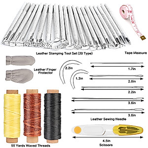 273 Pieces Leather Working Tools and Supplies with Leather Tool Box Cutting Mat Hammer Stamping Tools Needles Snaps and Rivets Kit Perfect for Stitching Punching Cutting Sewing Leather Craft Making