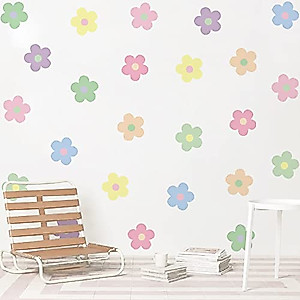 24Pcs Y2k Room Decor Wall Stickers for Coconut Girls Bedroom Aesthetic Danish Pastel Room Decor Cute Flowers Wall Decals Colorful Indie Room Decor for College Teen Girls Dorm
