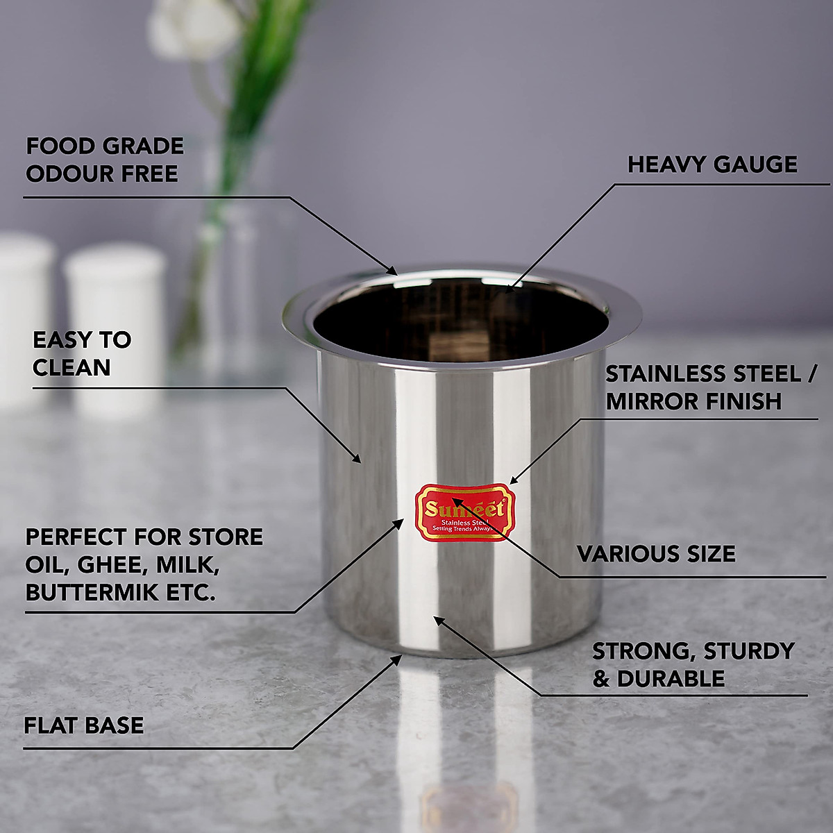 Sumeet Stainless Steel Ganj/Milk Boiler/Milk Pot/Long Tapeli Set of 3 Pieces (400ml, 550ml, 750ml), Silver