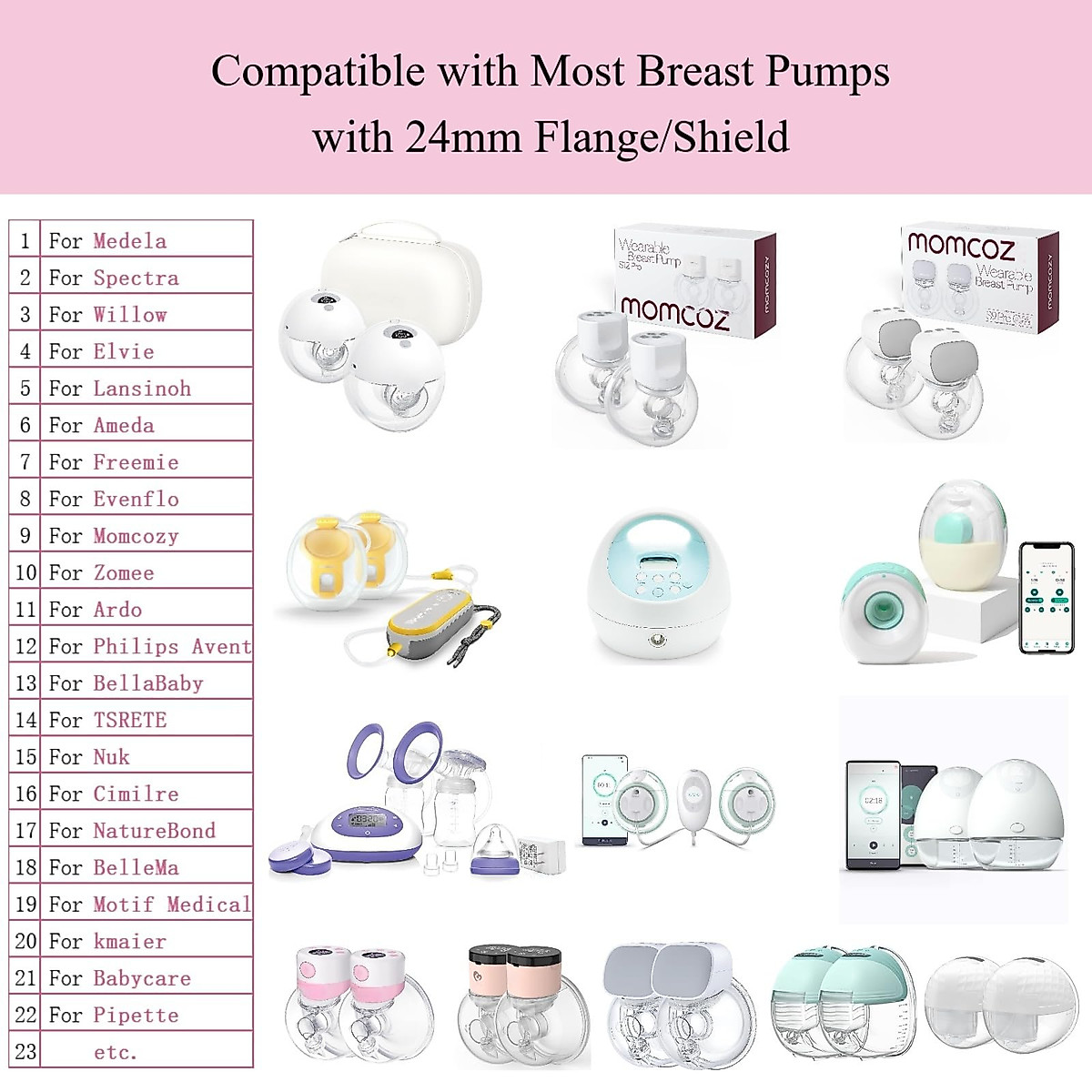 6pcs Flange Insert 17/19mm Compatible with Medela/Spectra/Elvie/Momcozy/TSRETE/Willow/KISSBOBO/MomMed/Bellababy Breastpump 24mm Breast Shields/Flanges.Reduce 24mm Niple Tunnel Down to 17/19mm,3pc/Each