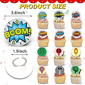 24pcs Super Theme Hero Cake Toppers Cupcake Ring Decor for Kids Hero Theme Birthday Party Supplies Baking Decorations Party Favors