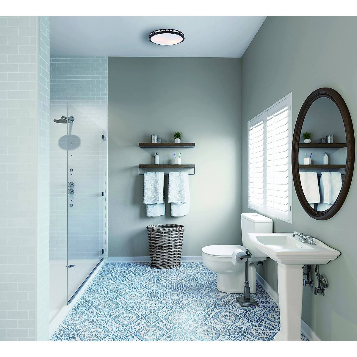 HUNTER 83007 Sona Decorative Bathroom Ventilation Exhaust Fan with Light and Night-Light, Matte Black, 110 CFM