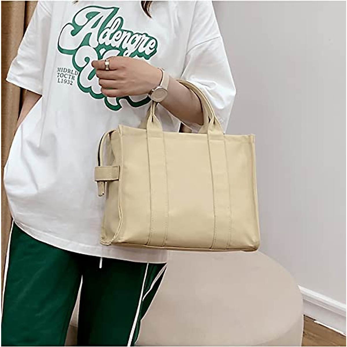 Large Canvas Tote Bag Simple one-Shoulder Shopping Bag Lady Letter Printing Commuter Fashion Messenger Handbag(Black)…