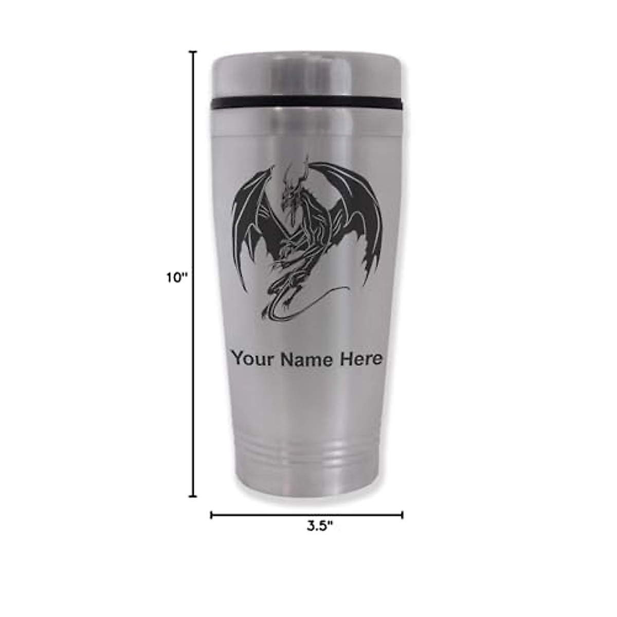 LaserGram 16oz Commuter Mug, Dragon, Personalized Engraving Included