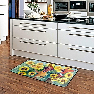 Kitchen Floor Mats Dachshunds Sunflowers Non-Slip Kitchen Mats Bath Rug Runner Doormats Carpet for Home Decor, 39x20 Inches