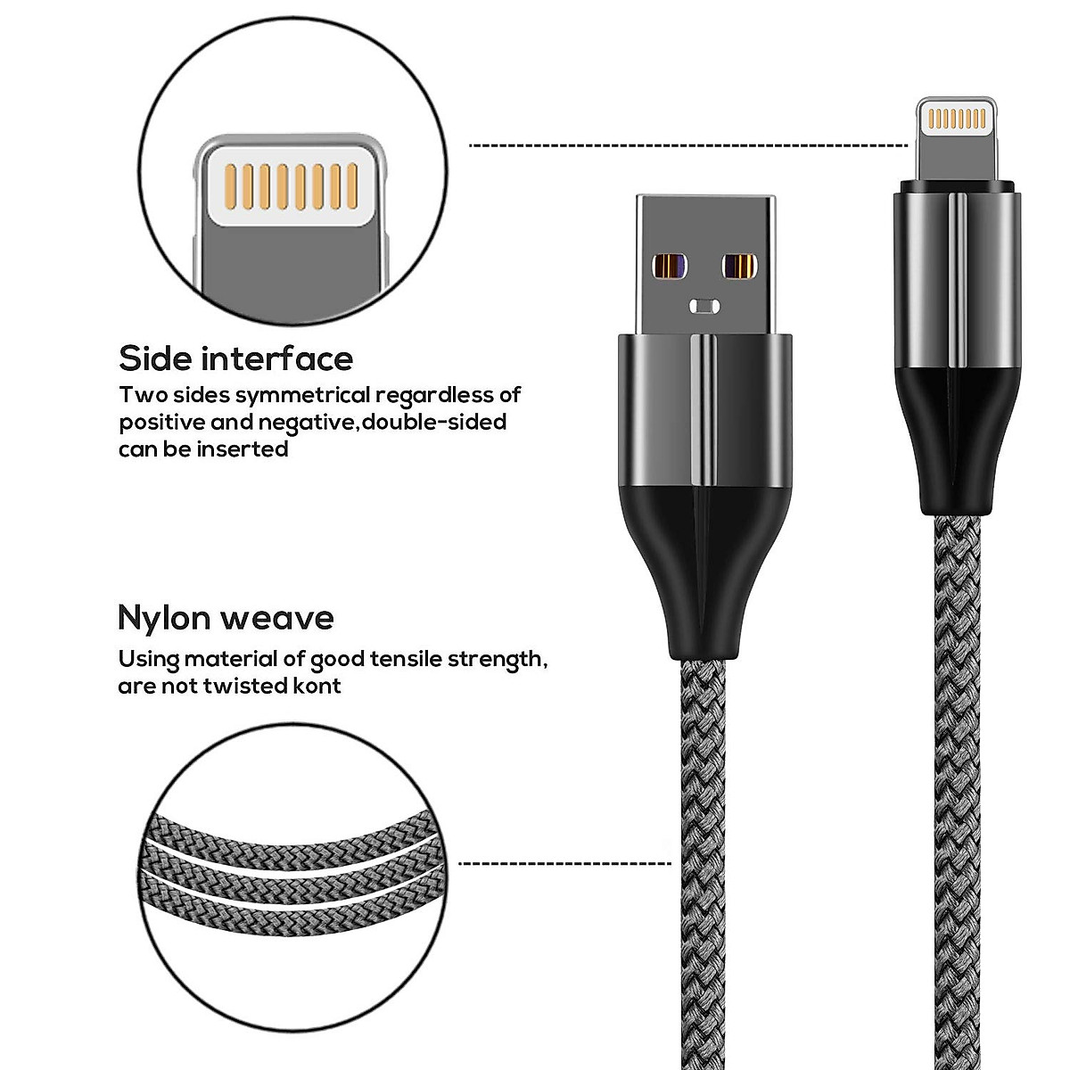 FEEL2NICE iPhone Charger Cable (3 Pack 10 Foot), [MFi Certified] 10 Feet Nylon Braided Lightning Cable, iPhone Charging Cord USB Cable Compatible with iPhone 11/Pro/X/Xs Max/XR/8 Plus /7 Plus/6/ iPad