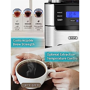 10-Cup Drip Coffee Maker, Brew Automatic Coffee Machine with Built-In Burr Coffee Grinder, Programmable Timer Mode and Keep Warm Plate, 1.5L Large Capacity Water Tank, Removable Filter Basket, 900W