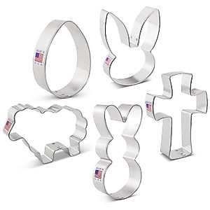 Easter Cookie Cutters 5-Pc. Set Made in USA by Ann Clark, Easter Egg, Easter Bunny, Bunny Face, Holy Cross, Lamb