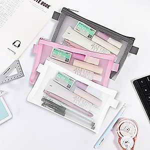 Toplive 3 Pieces Pencil Case Set, Clear Exam Pencil Pouch, Mesh Zipper Pen Pouch, Nylon Pencil Storage Pouch, Makeup Bag for Women, Portable Office Stationery Pouch for Students Adults