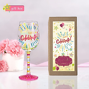 NymphFable Hand Painted Birthday Wine Glass Let‘s Celebrate Birthday Party Decorative Wine Glasses Birthday Gift for Women, 15oz