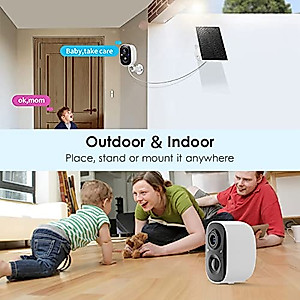 Solar Security Camera Wireless Outdoor with Solar Panel, Battery Powered 1080p WiFi Night Vision Indoor and Outdoor Motion Detection 2-Way Talk IP65 Waterproof Alarm for home security Cloud/SD Storage