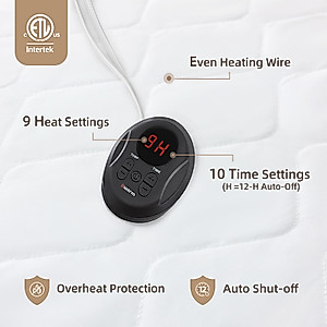 Bwarm Premium Quilted Heated Mattress Pad Full Size, 54" x 75" Bed Warmer, 9 Heat Settings, 1-12 Hours Auto Off, Soft and Cozy, Deep Pocket, Fast Heating, Machine Washable