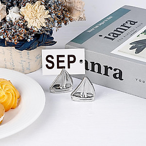 12 Pack Nautical Place Card Holder – Silver Sailing Ship Design, Metal Table Number Name Card Photo Holders for Beach Weddings, Coastal Parties, Nautical Themed Events