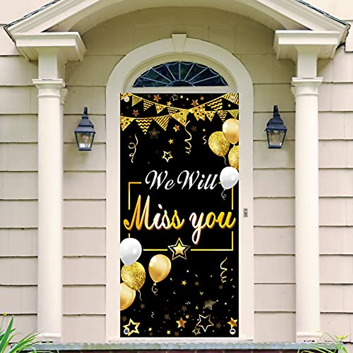 Luxiocio We Will Miss You Door Banner Backdrop Decorations, Going Away Party Farewell Party Door Cover Supplies, Black Gold Happy Retirement Party Décor for Coworker