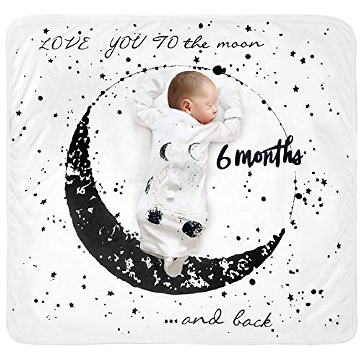 Baby Monthly Milestone Blanket Moon - Neutral Personalized Month Blanket for Boy Girl Newborn Soft Plush Fleece Photography Background Bonus Felt Milestone Number Set Large