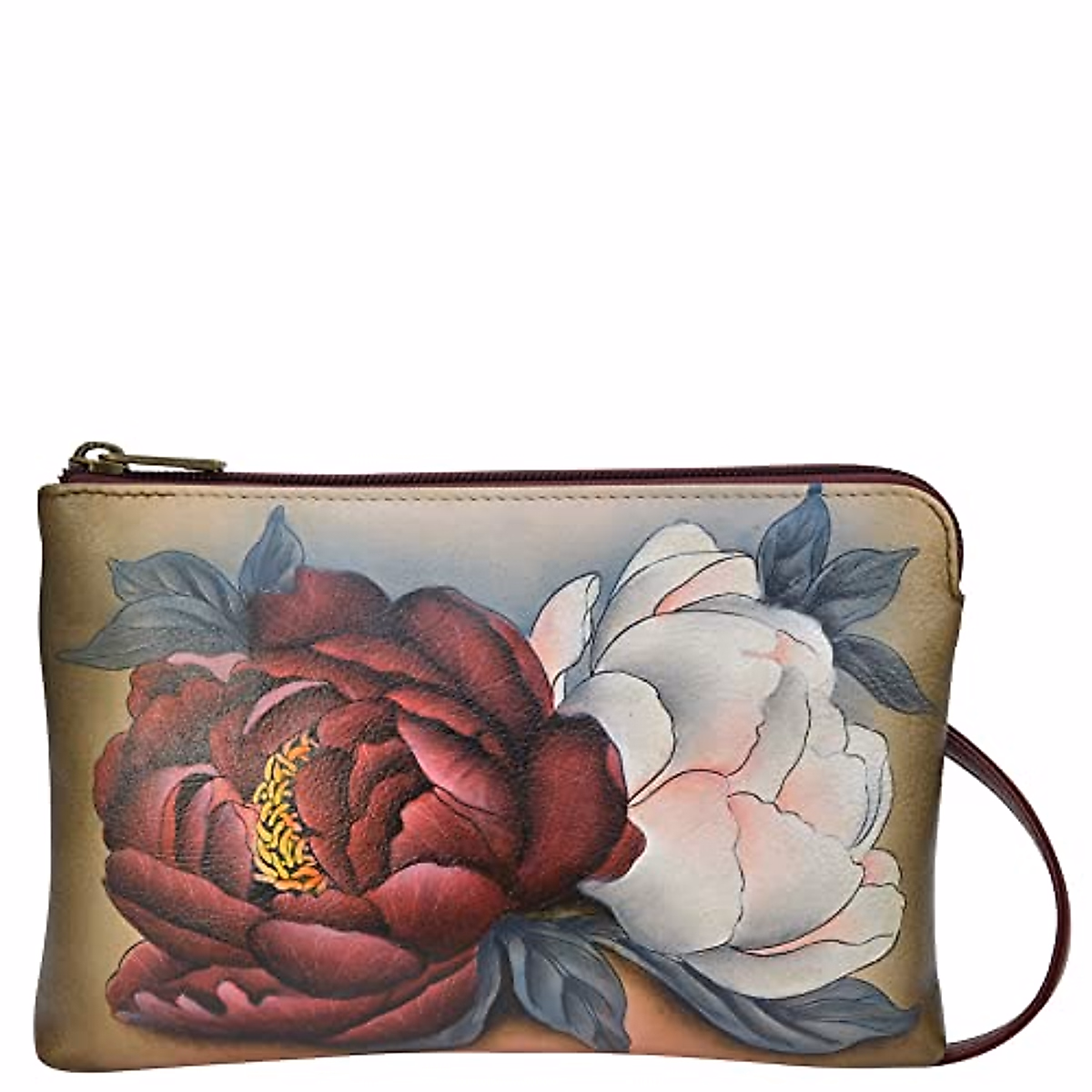 Anna by Anuschka Womens Anna Anuschka Hand Painted Women s Genuine Leather Slim Crossbody Floral Grace, Floral Grace, One Size US
