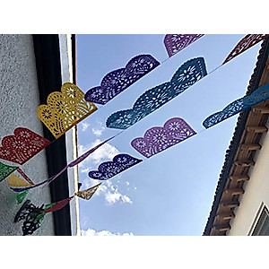 Mexican Papel Picado Banner (5 Count) Mexican Fiesta Decorations 50 Paper Tissue Paper Panels of Vivid Color Flowers 65.5 Feet Total Length